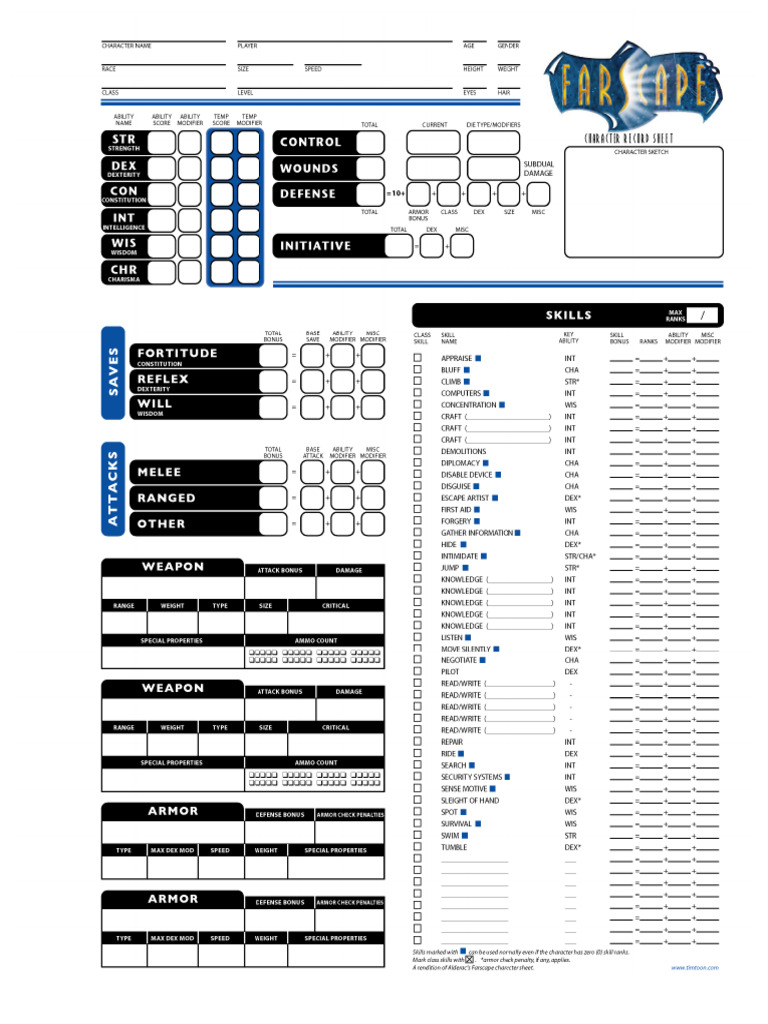 Farscape Char Sheet | PDF