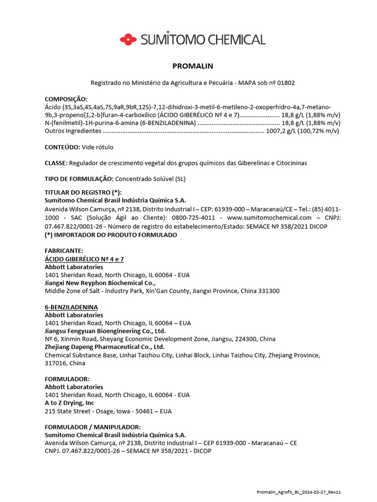 Reguladores de Crescimento Promalin Bula | PDF