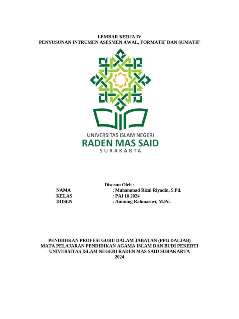 LK 4 Rizal (Penyusunan Intrumen Asesmen Awal, Formatif Dan Sumatif) | PDF