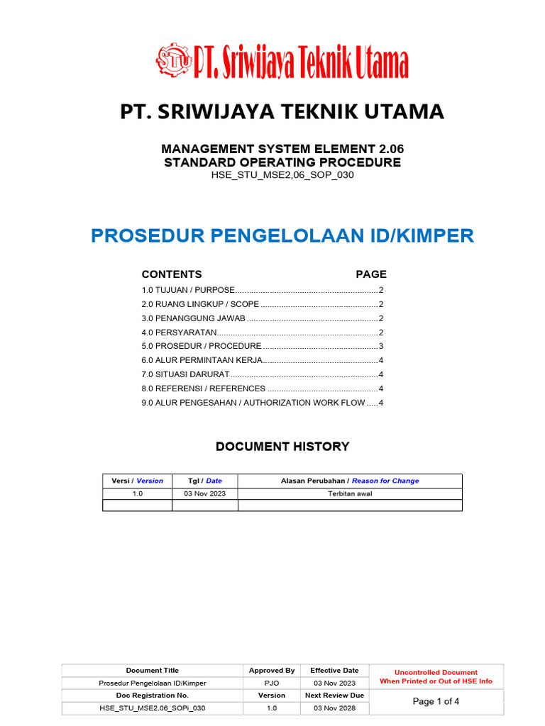 Sop Pengelolaan Id Kimper | PDF
