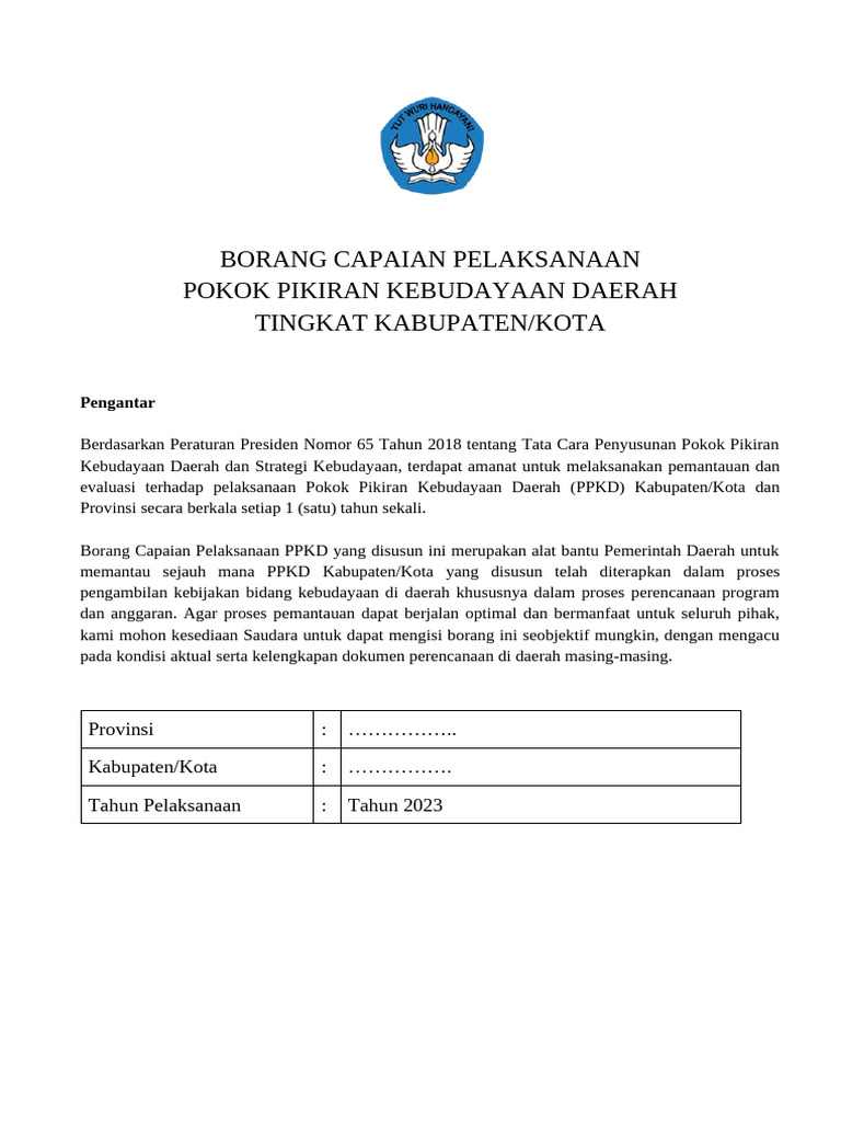 Form Borang Capaian Ppkd Kab Kota Pdf