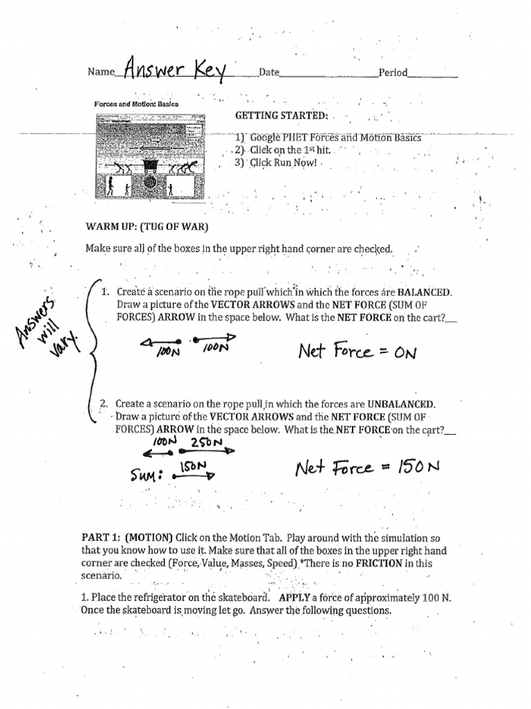 Forces Simulation - Answer Key | PDF