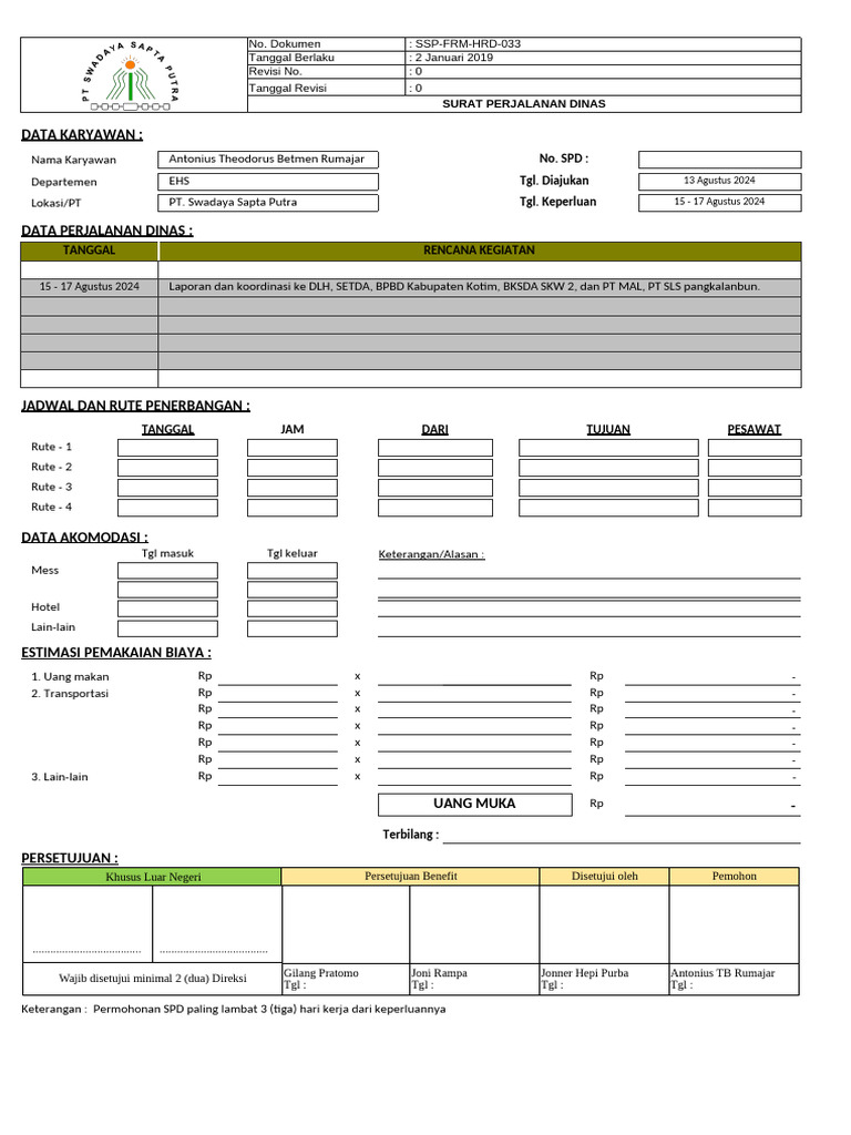 SSP FRM HRD 033 Surat Perjalanan Dinas | PDF