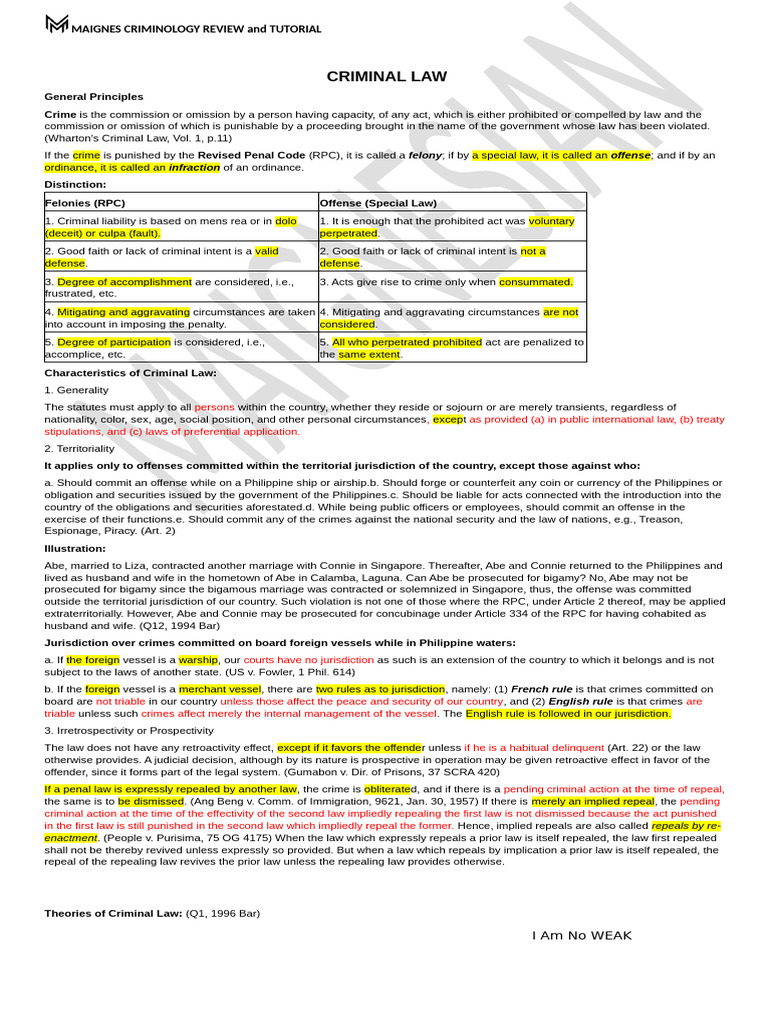 Criminal Law Notes | PDF