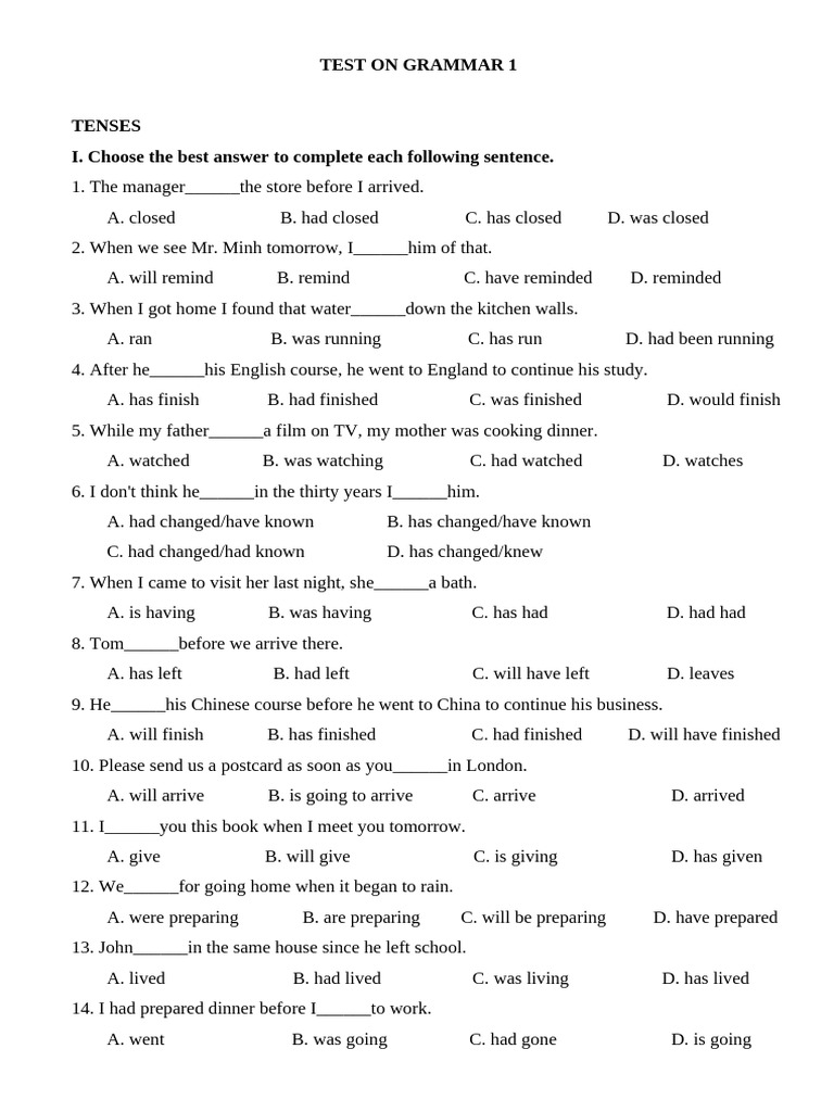 Test On Grammar 1 | PDF