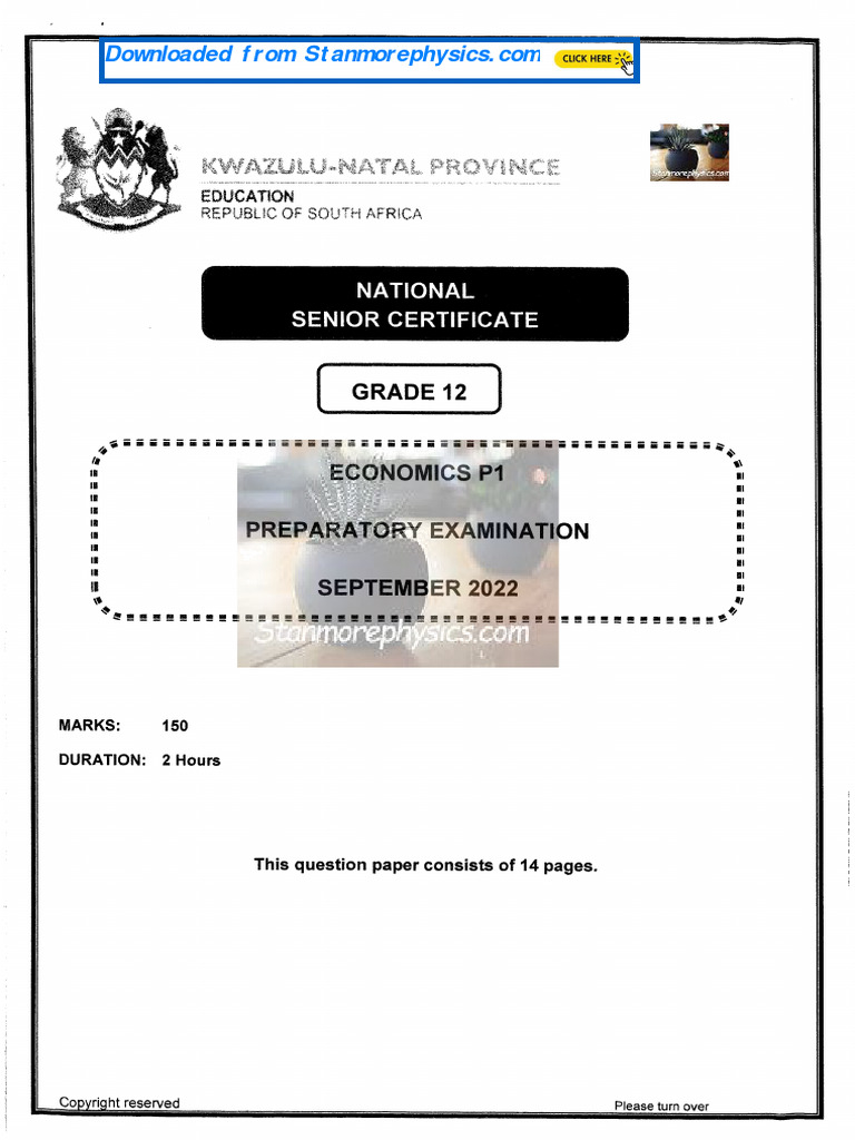 Economics Grade 12 SEPT 2022 P1 and Memo | PDF