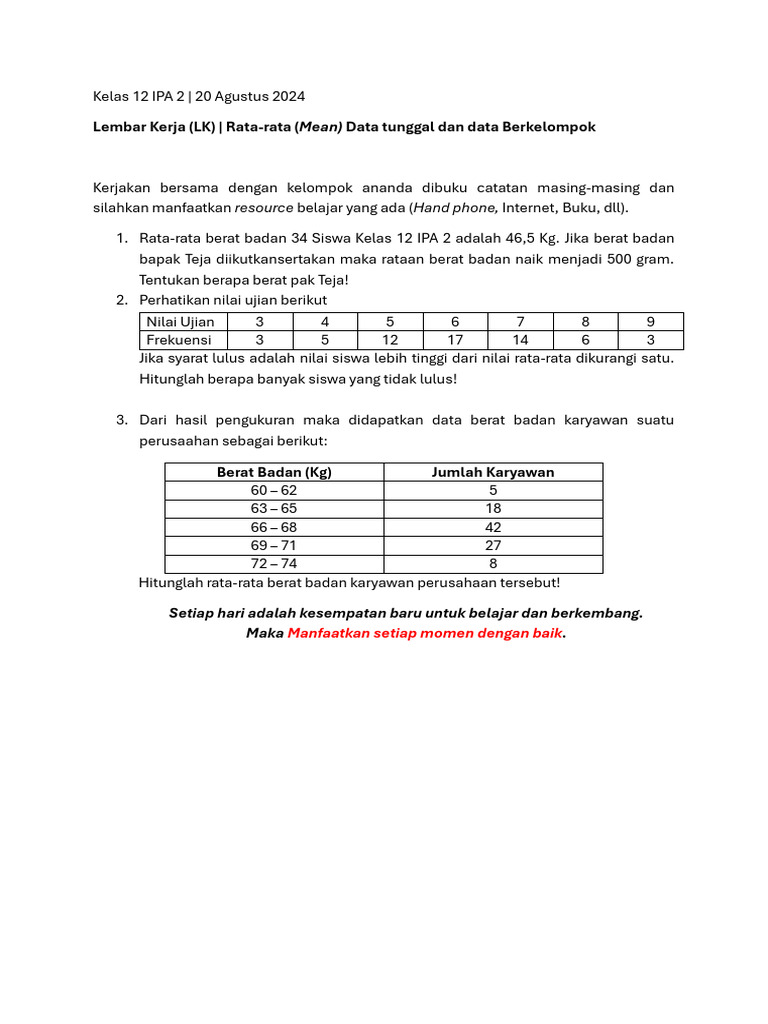 LK-1 Kelas 12 IPA 2 | PDF