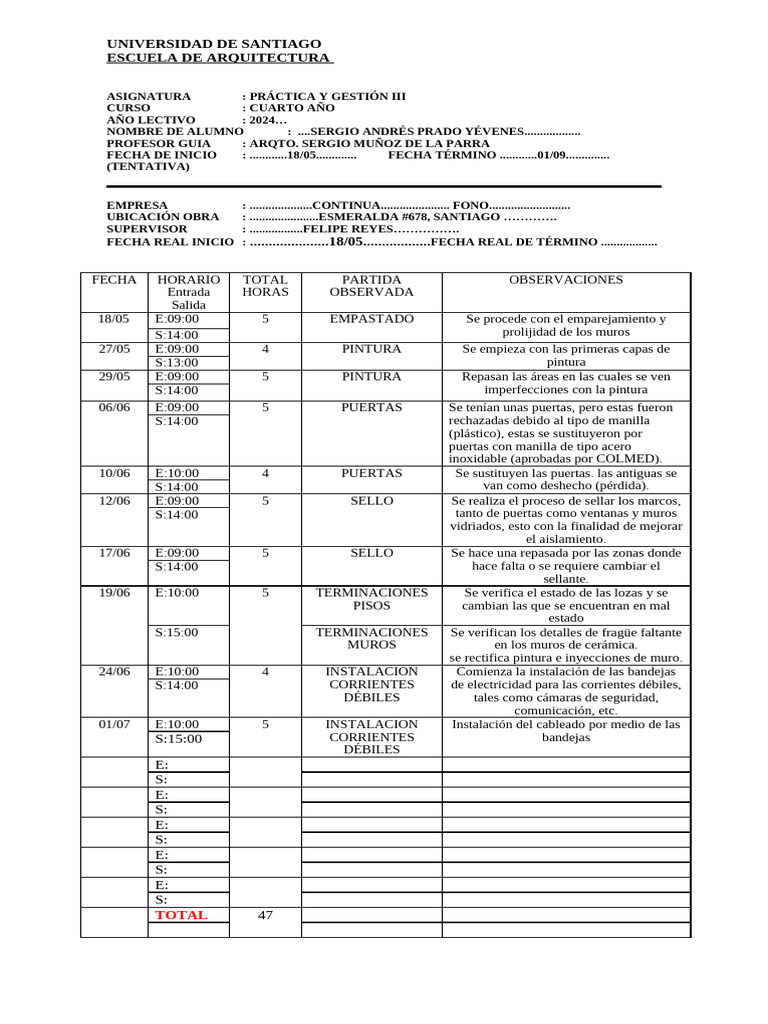 Informe de Práctica en Arquitectura 2024 | PDF