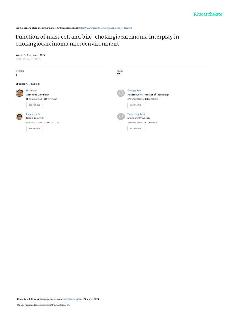 Function of Mast Cell and Bile-Cholangiocarcinoma Interplay in Cholangiocarcinoma ...
