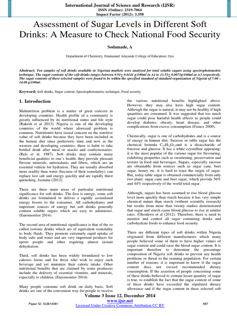 Assessment of Sugar Levels in Different | PDF