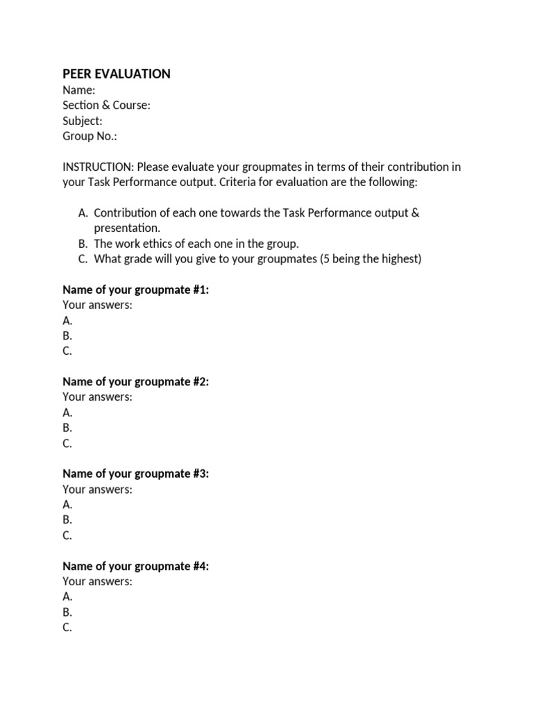Peer Evaluation Template | PDF