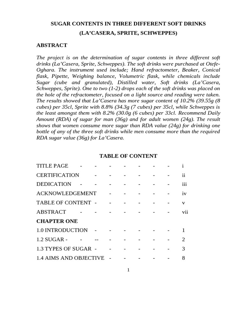 6946 Sugar Contents in Three Different Soft Drinks | PDF