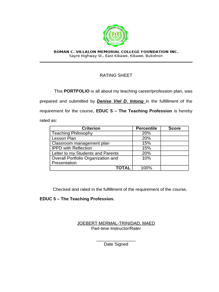 Rating Sheet | PDF