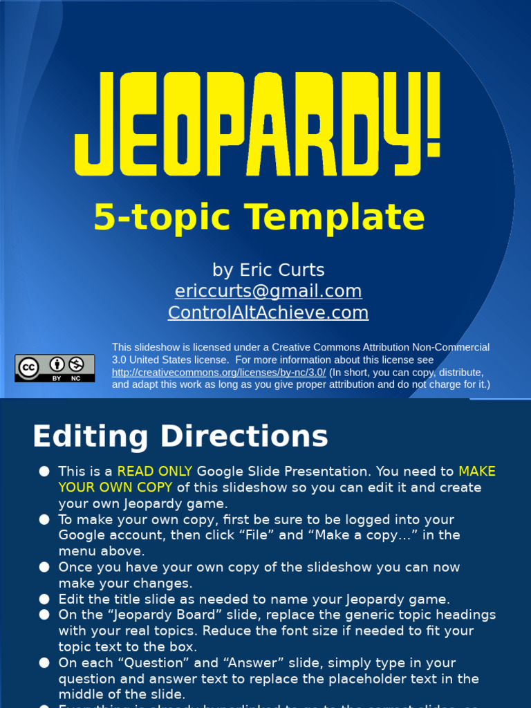 Jeopardy Game 5-Topic Template | PDF