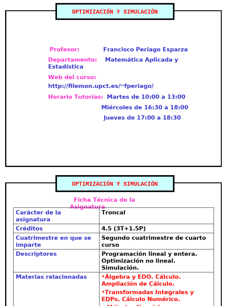 Presentacion Curso Opt Simul 10 11 | PDF