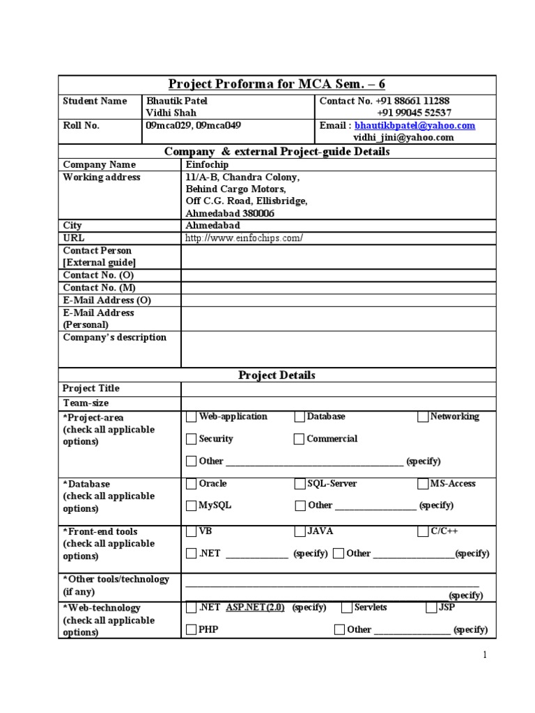Project Proforma Sample | PDF