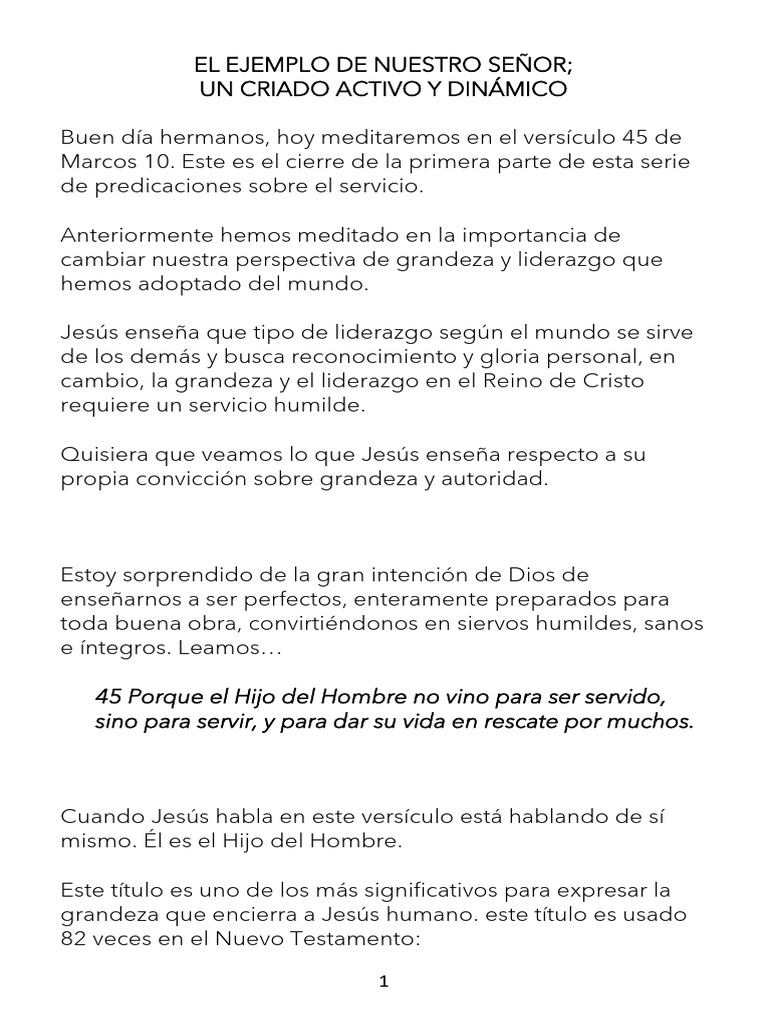 El Ejemplo de Nuestro Señor Un Criado Activo y Dinámico | PDF | Amor ...