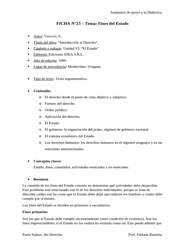 FICHA 12 - Cometidos y Fines Del Estado | PDF
