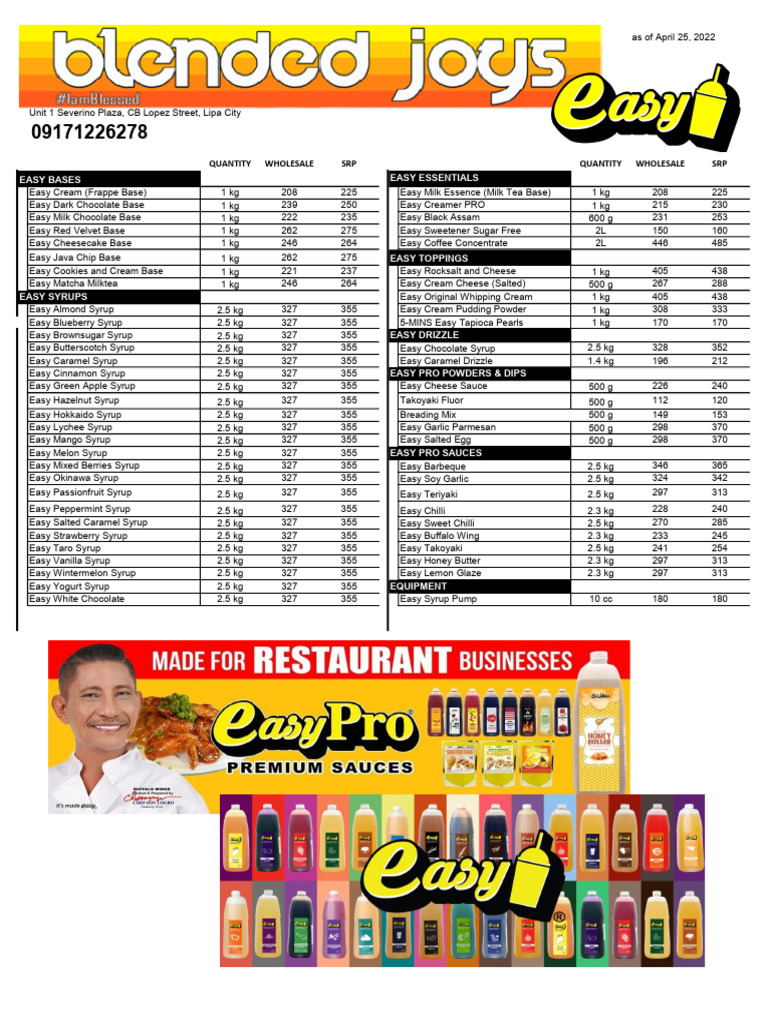 Easy Brand Pricelist - Blended Joys As of 042522 | PDF