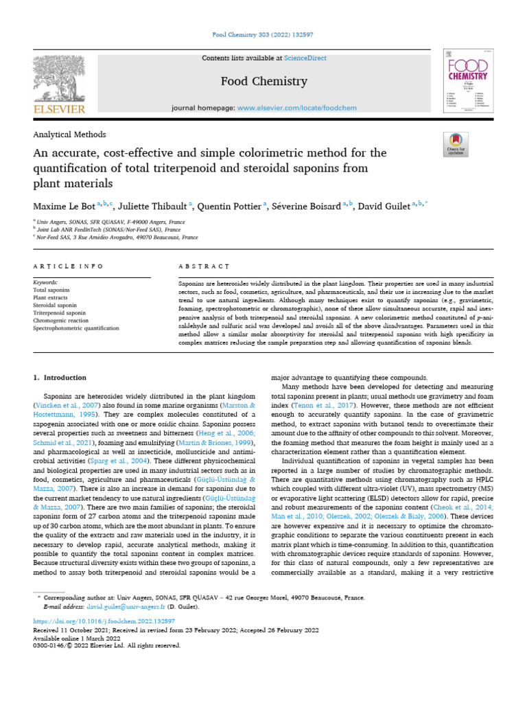 Colorimetric Method for Saponin Quantification | PDF | Detection Limit ...