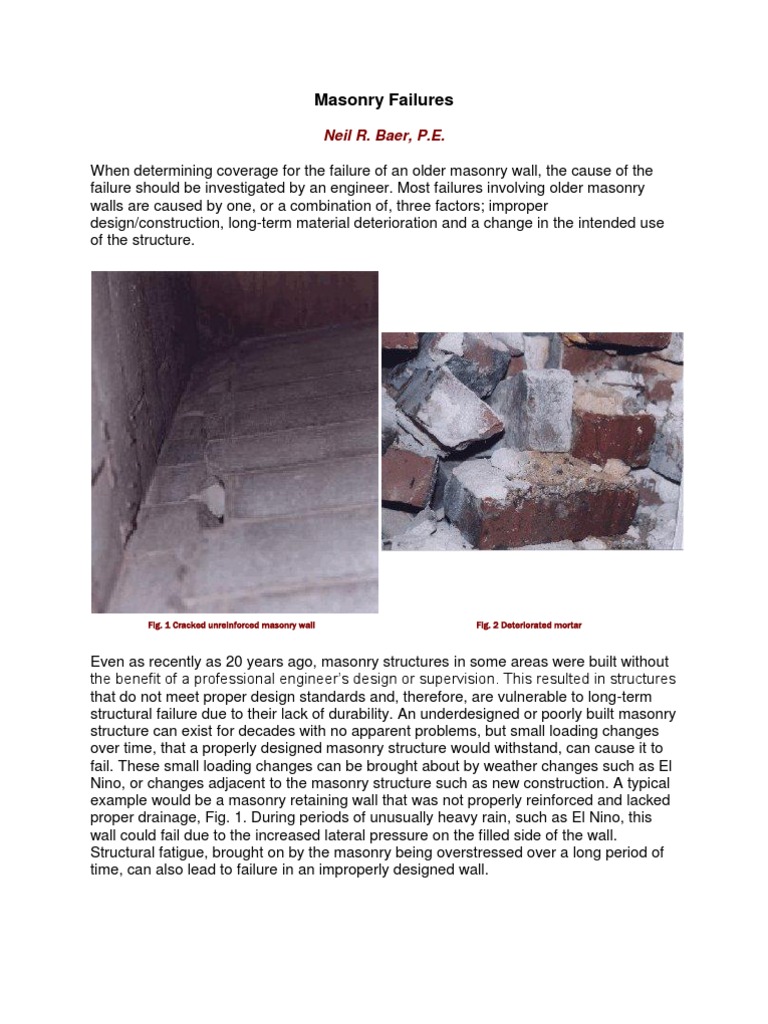 Masonry Failures: Neil R. Baer, P.E | PDF | Masonry | Soil