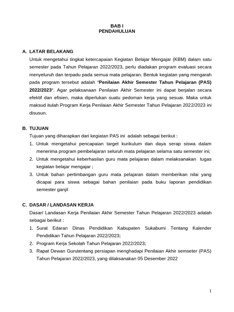 Program Kerja PAS 2022-2023 Fix | PDF