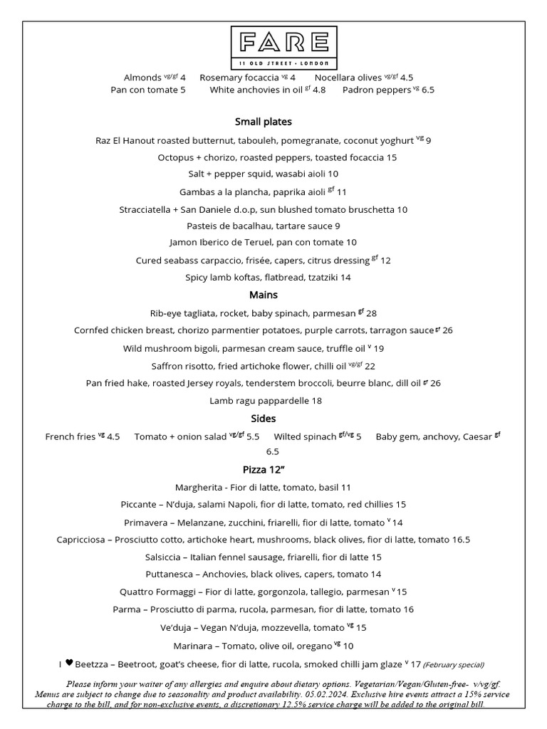 Fare Food Menu February 2024 | PDF