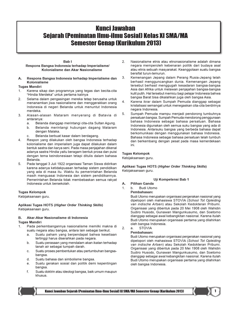 Kunci Sejarah Minat 11 Genap K13 | PDF