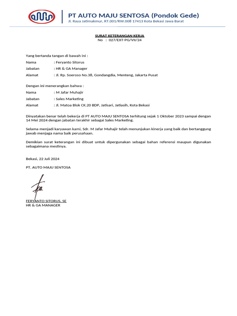 Surat Paklaring AMS | PDF