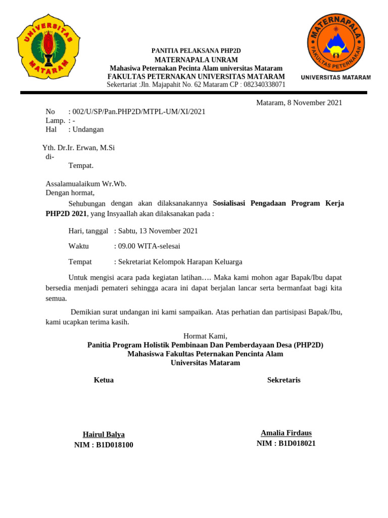 Surat Undangan Pemateri | PDF