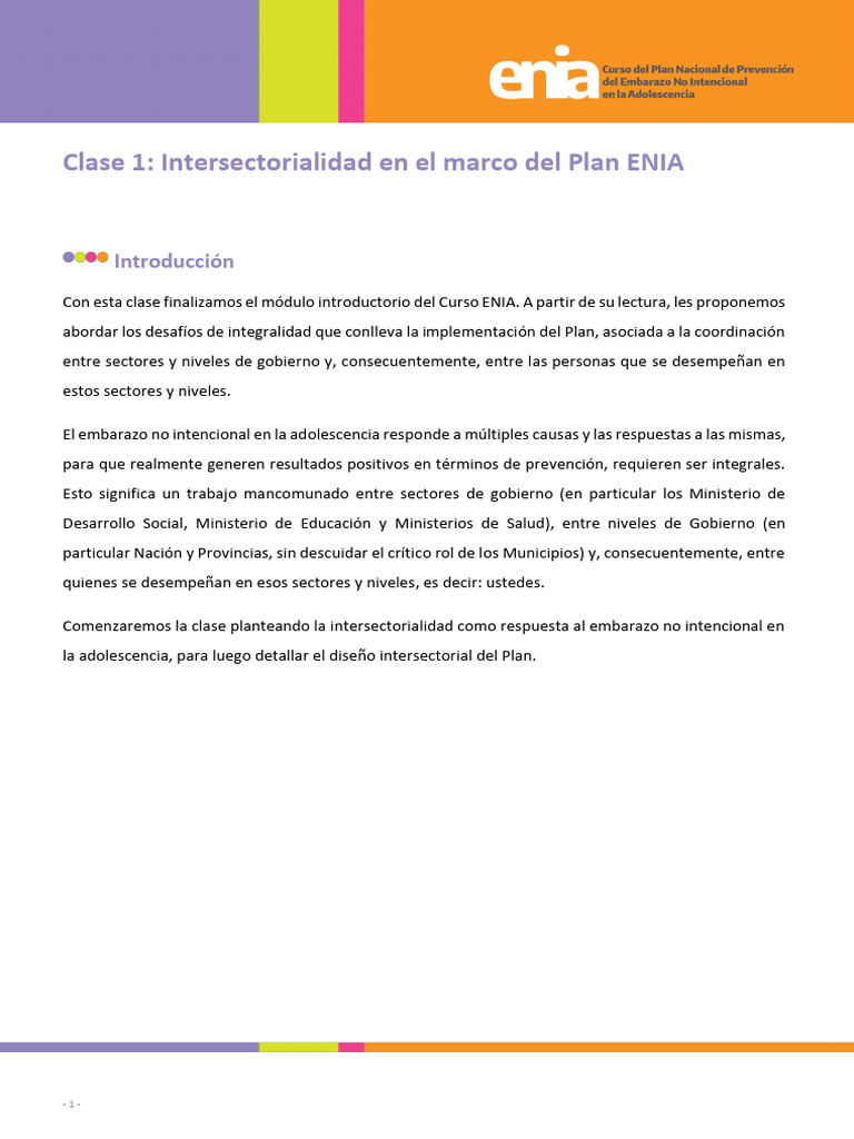 CURSO ENIA 2020 - Intersectorialidad en El Marco Del Plan ENIA | PDF