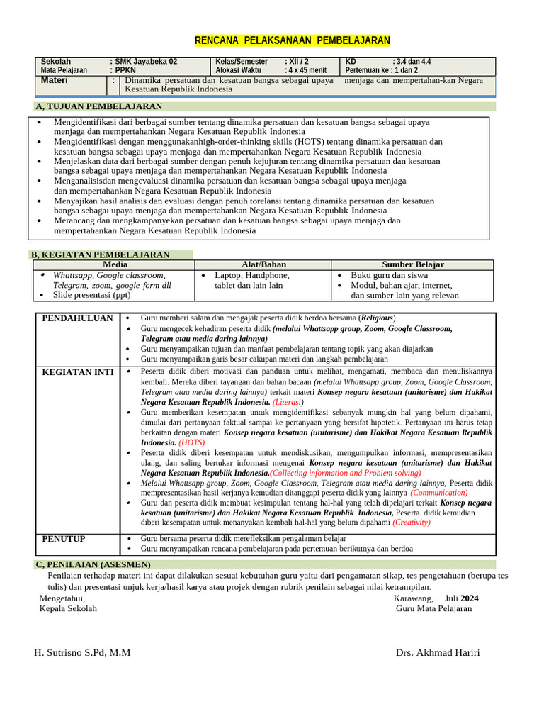 RPP Kelas Xii Semester 2 2021 | PDF