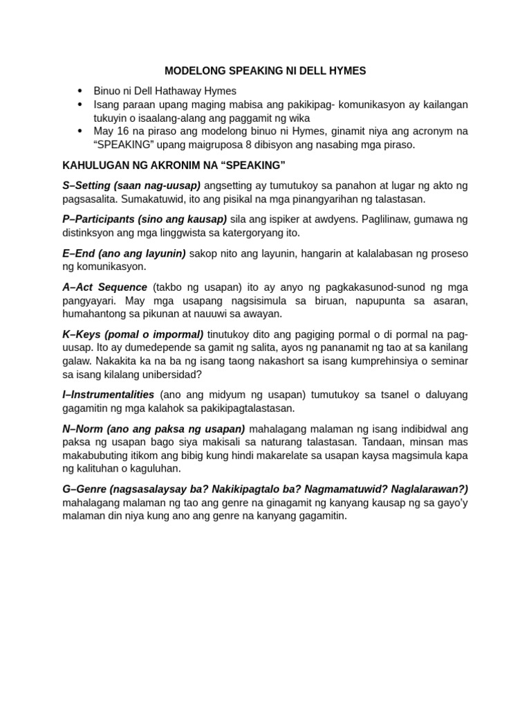 Modelong Speaking Ni Dell Hymes | PDF