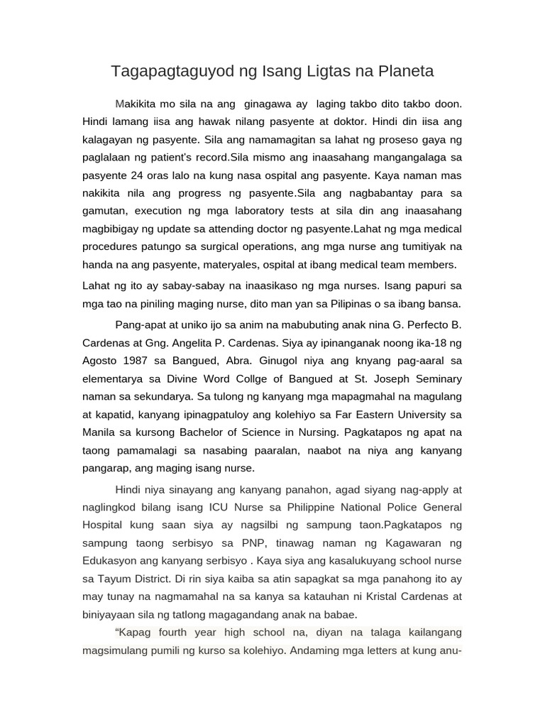 Tagapagtaguyod NG Isang Ligtas Na Planeta Feature Writing | PDF