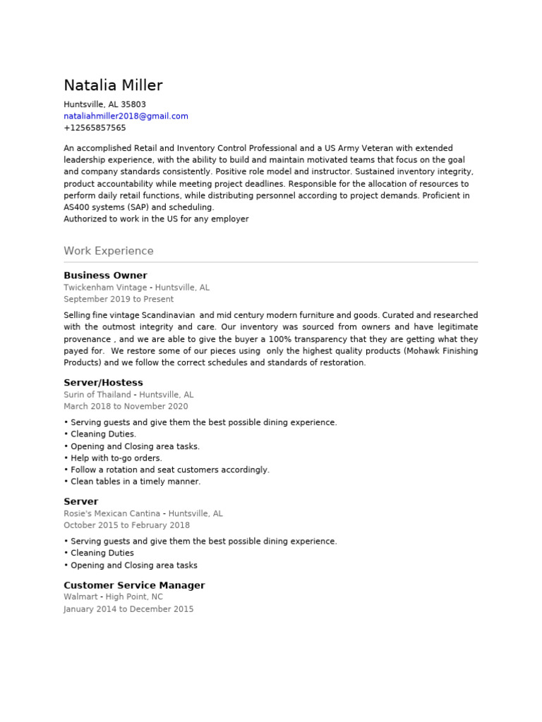Natalia Hamilton Miller Resume 2023 | PDF