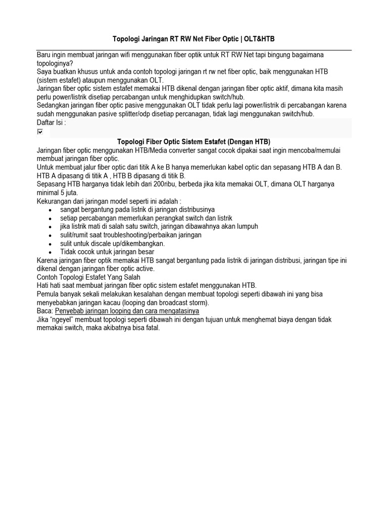 Topologi Jaringan Fo RTRW Net | PDF