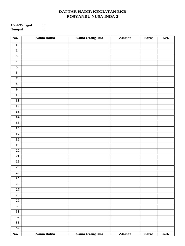 Daftar Hadir Kegiatan BKB | PDF