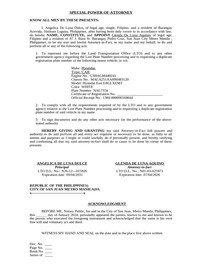 LOST PLATE NUMBER AND DUPLICATE-SPA-for-LTO | PDF