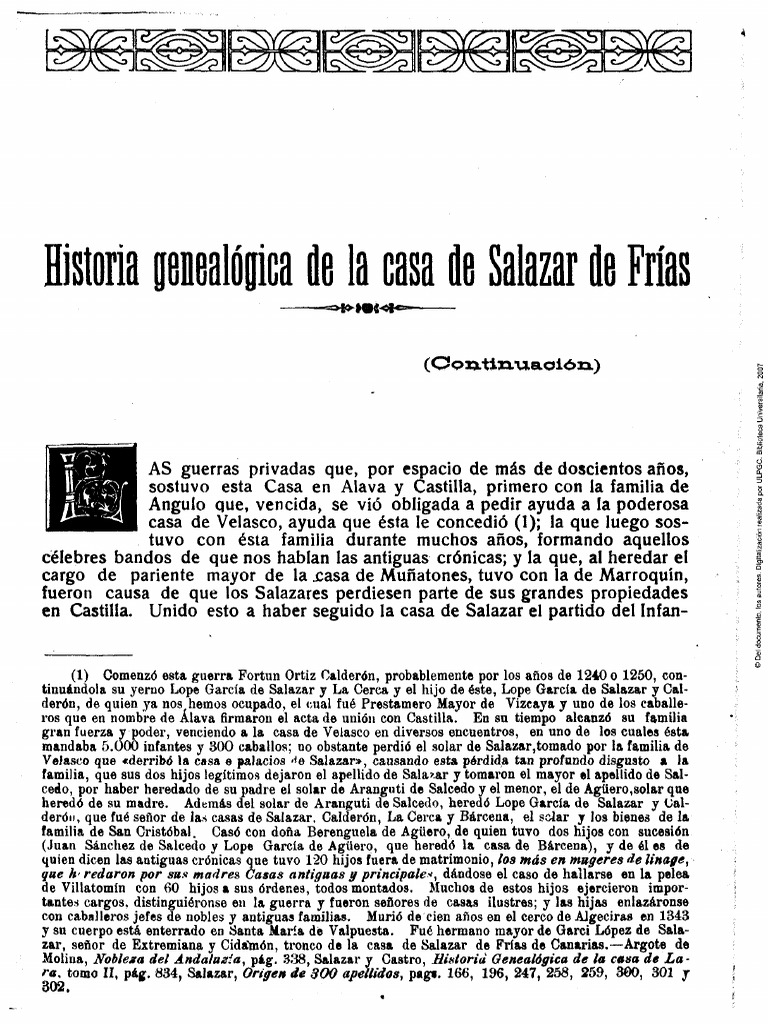 Historia ¡Eoealóiiica Ie La Casa de Salazar T Frías | PDF