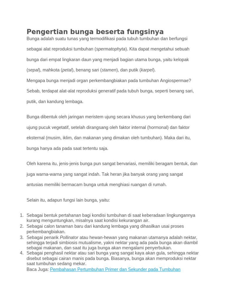 Pengertian Bunga Beserta Fungsinya | PDF