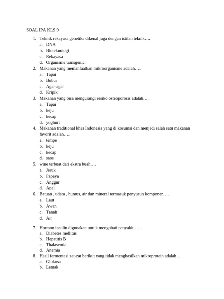 Soal Ipa KLS 9 Terbaru | PDF