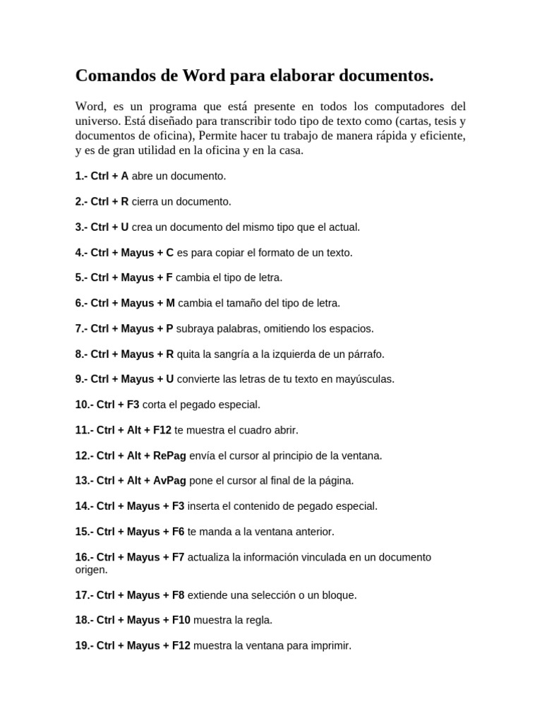 Comandos de Word | PDF