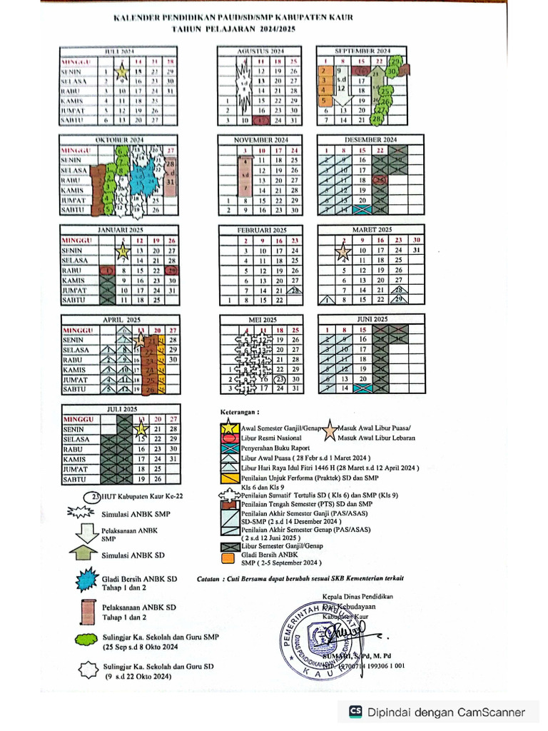 Kalender Pendidikan Paud-Sd-Smp-2024-2025 Kaur (TTS) | PDF