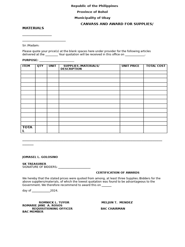 Canvass Form | PDF | Business