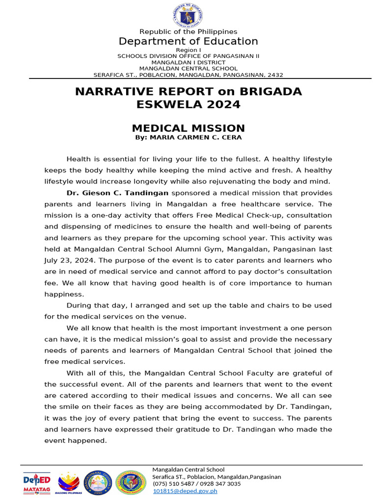 Brigada Report - Maria Carmen | PDF | Social Programs | Wellness