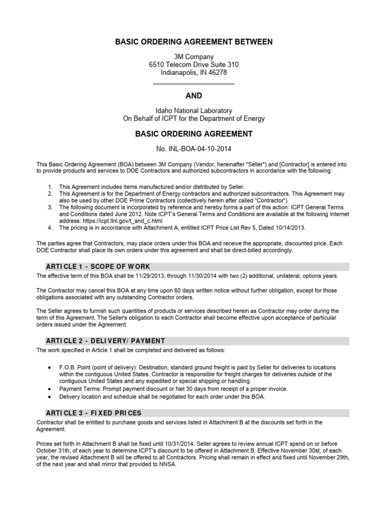 Basic Ordering Agreement | PDF