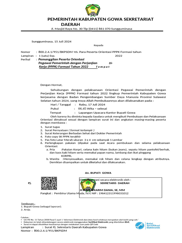 Surat Pernyataan Orientasi PPPK | PDF