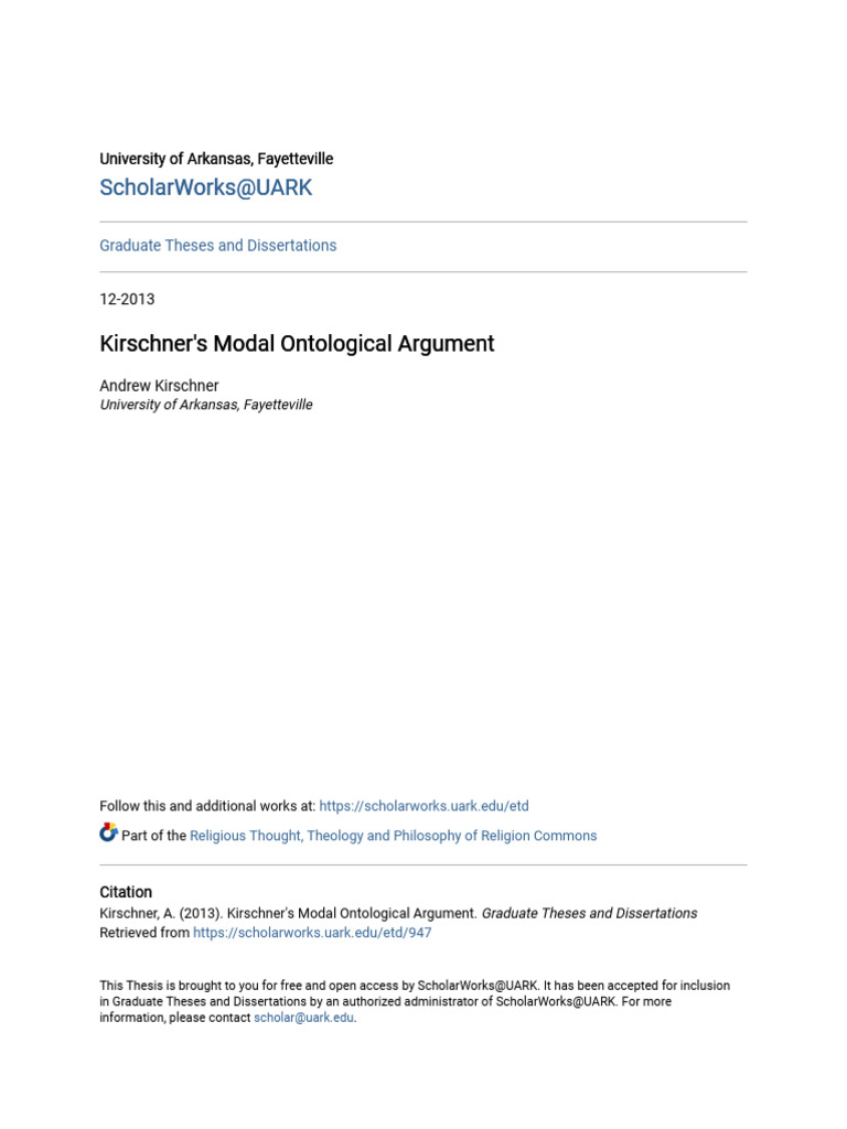 Kirschners Modal Ontological Argument | PDF