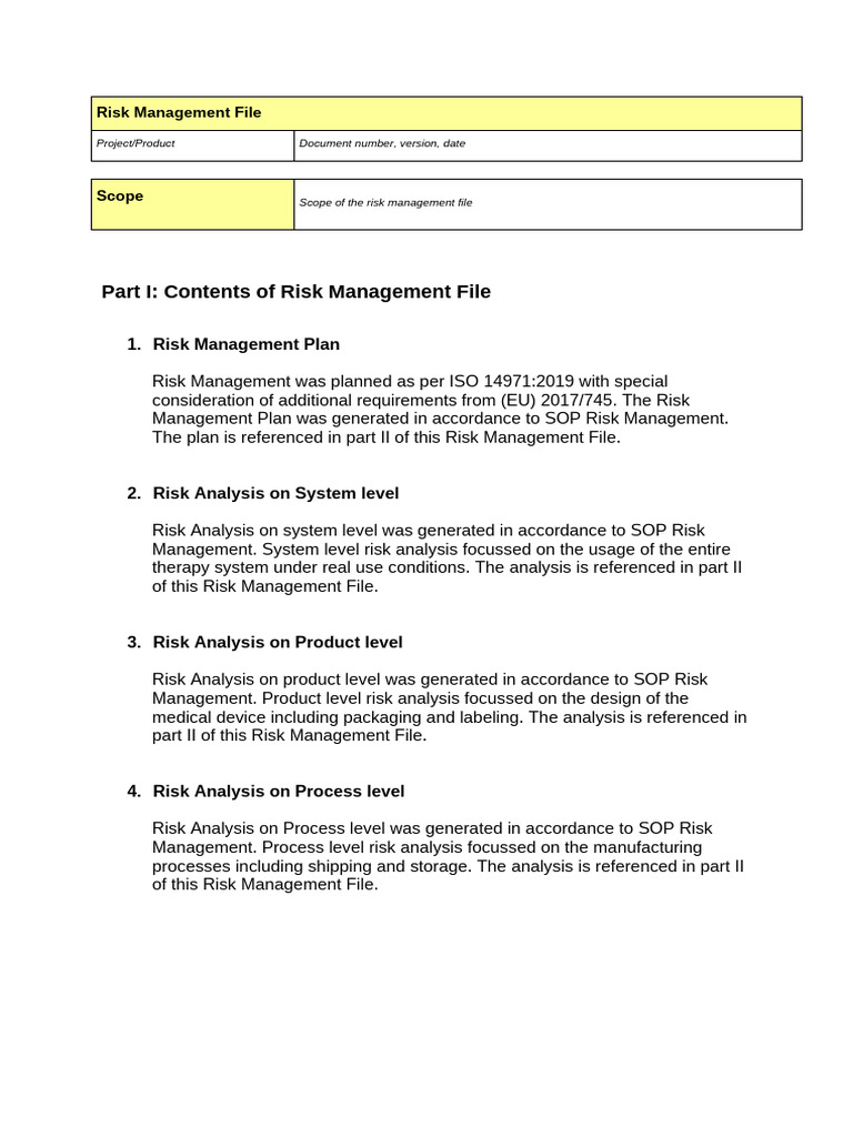 Part I: Contents of Risk Management File | PDF