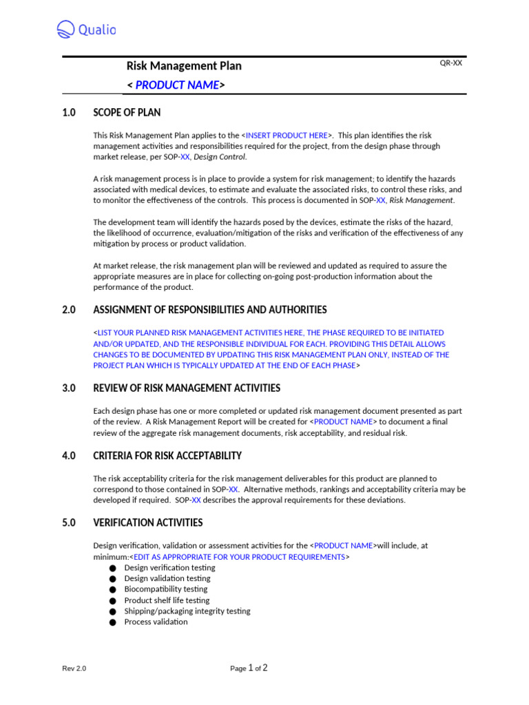 Risk Management Plan Template | PDF